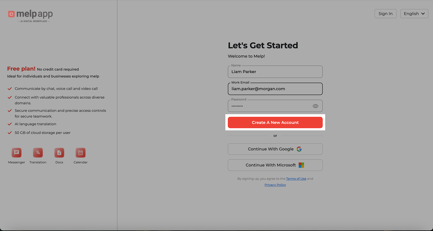 Create Account With Melp - MelpApp Documents